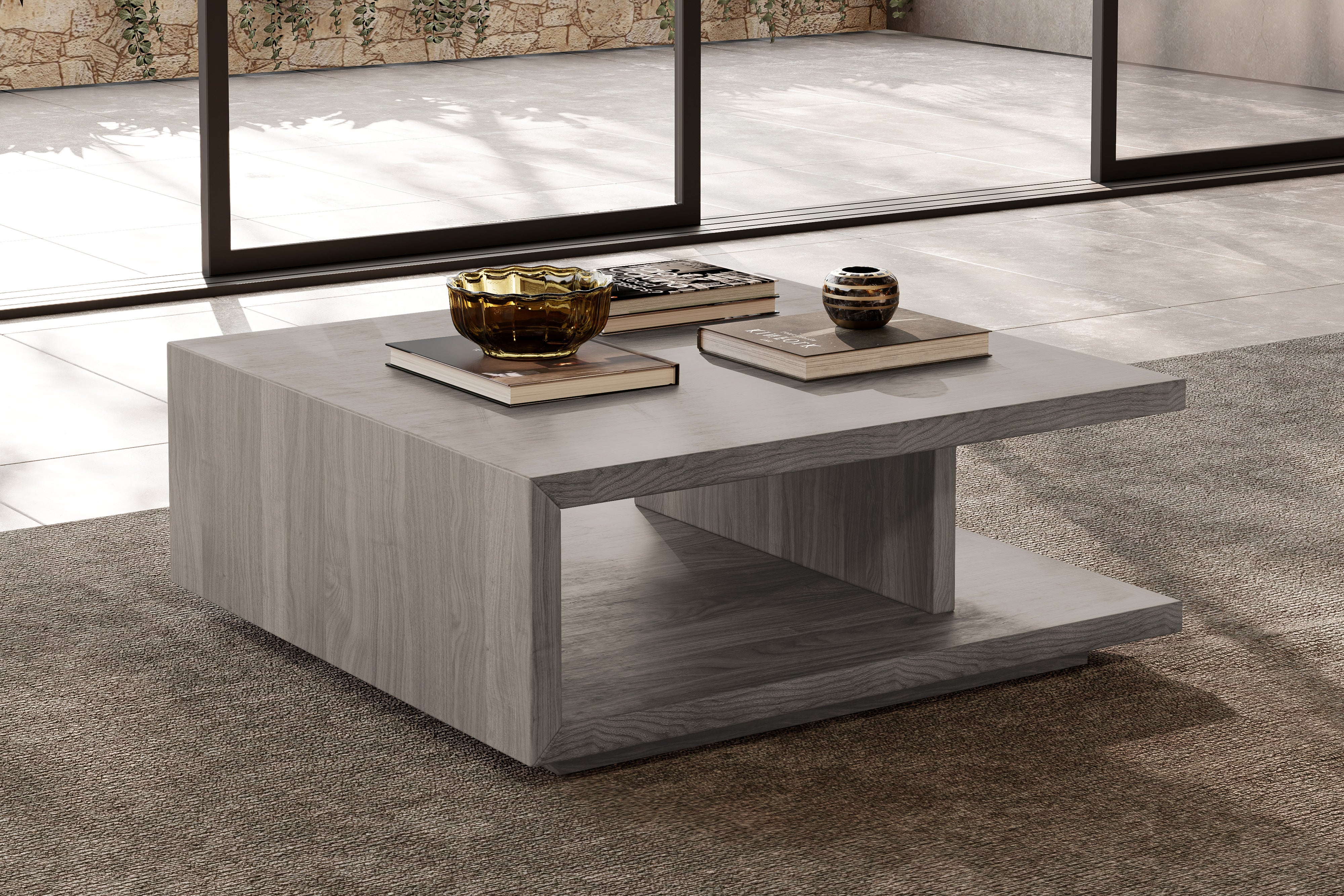 Muri Red Oak Veneer Wood Coffee Table with Storage – Modern & Timeless ...